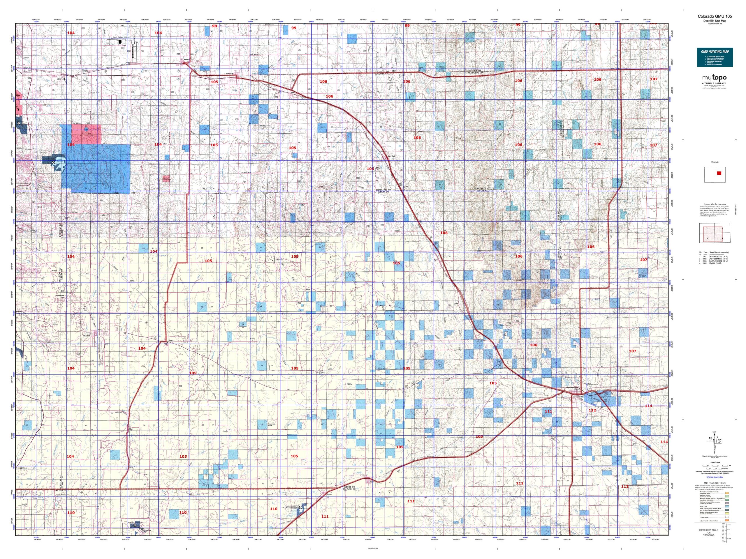 Colorado Unit 105 Topo Map | Colorado Hunting Unit Maps for Sale