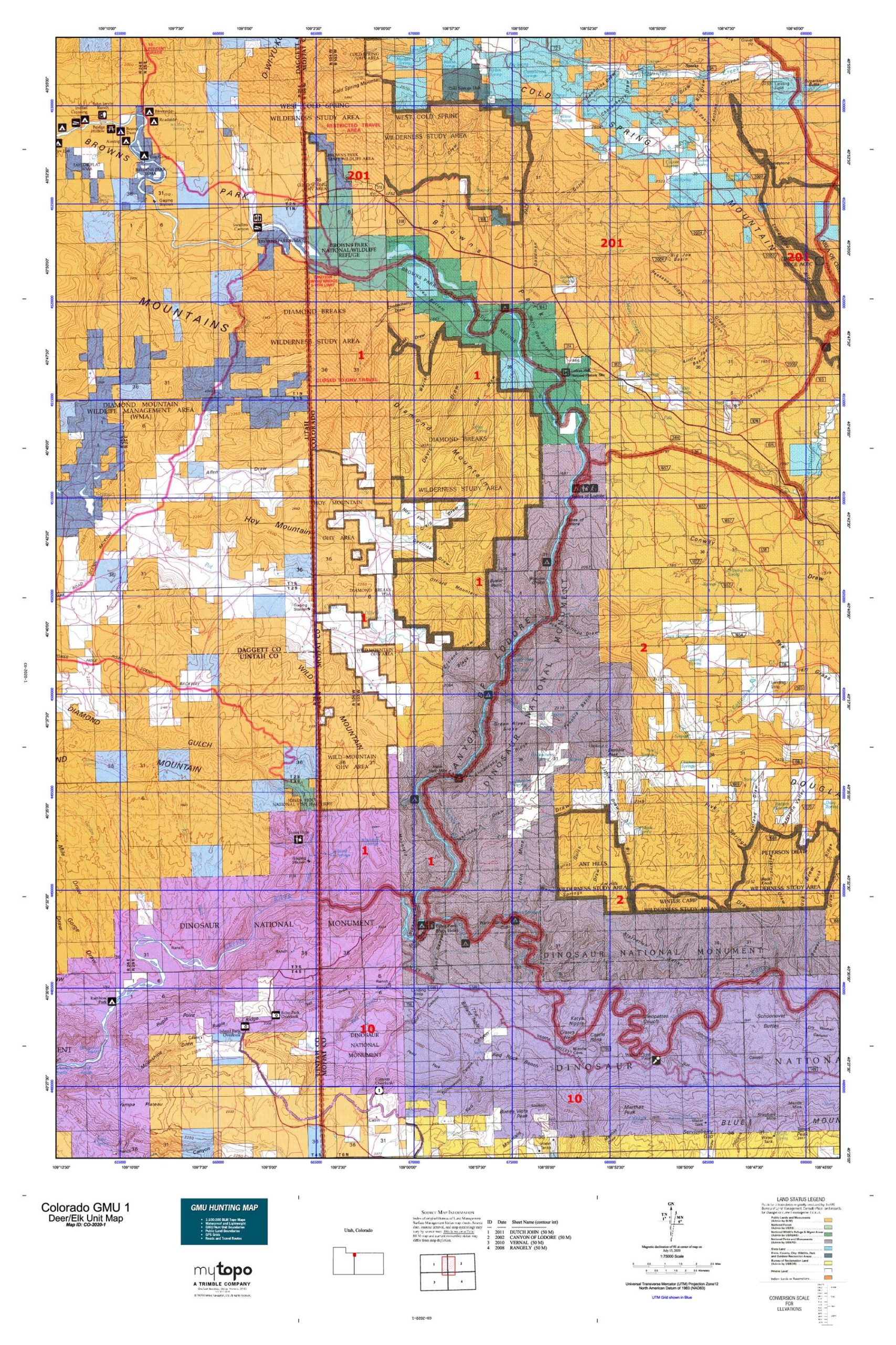 Colorado Unit 1 Topo Map | Colorado Hunting Unit Maps for Sale